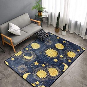 sweet tang area rug meet 1998 boho chic art golden sun moon and star over blue black sky flannel microfiber antislip water resistant carpet bathroom play mat for floor hallway home decoration 60x39