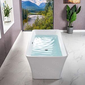 WOODBRIDGE 67" Acrylic Freestanding Bathtub Contemporary Soaking White Tub with Brushed Nickel Overflow and Drain，BTS1609 -B/N-Drain &O