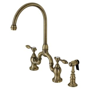 kingston brass ks7793talbs tudor bridge kitchen faucet, antique brass, 13.88 x 7.75 x 16.81