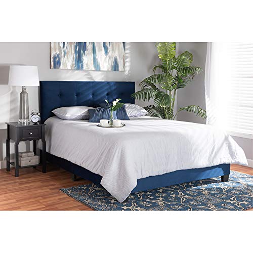 Baxton Studio Caprice Modern and Contemporary Glam Navy Blue Velvet Fabric Upholstered Full Size Panel Bed