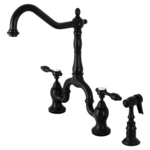 kingston brass ks7750talbs tudor bridge kitchen faucet, matte black, 13.88 x 8.25 x 14.5