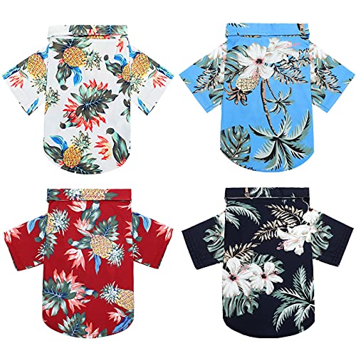 4 Pieces Summer Pet Shirts Hawaii Style Floral Dog T-Shirt Hawaiian Puppy T-Shirts Breathable Pet Cool Clothes Beach Seaside Dog Shirt Sweatshirt for Dogs Pet Puppy (Small)