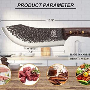 ZENG JIA DAO Butcher Knife - 7'' Bullnose Breaking Knife Meat Cleaver Knife for Meat Cutting - Vacuum Treated High Carbon Steel - Chopping Knife for Kitchen, Outdoor Camping, BBQ 2024 Gift