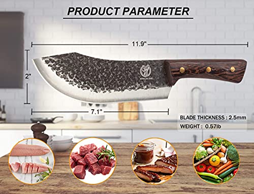 ZENG JIA DAO Butcher Knife - 7'' Bullnose Breaking Knife Meat Cleaver Knife for Meat Cutting - Vacuum Treated High Carbon Steel - Chopping Knife for Kitchen, Outdoor Camping, BBQ 2024 Gift