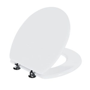 ANZZI XL Comfort Round Oversized Toilet Seat with Cover, Durable High Grade Plastic and Stainless Steel Hinges 800 Pound Capacity Closed Toilet Seat in White (T1-AZ301WH)