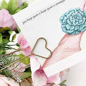 JoeYoo 30 Pcs Metal Wire Floral Place Card Holder, DIY Craft Wire Clip Table Card Note Photo Memo Holder, Metal Clamp Clay Cake Decoration Accessories (Heart Shape)