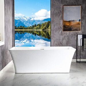 WOODBRIDGE 67" Acrylic Freestanding Bathtub Contemporary Soaking White Tub with Brushed Nickel Overflow and Drain，BTS1609 -B/N-Drain &O