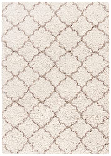 SAFAVIEH Hudson Shag Collection Area Rug - 8' x 10', Ivory & Beige, Moroccan Trellis Design, Non-Shedding & Easy Care, 2-inch Thick Ideal for High Traffic Areas in Living Room, Bedroom (SGH282E)