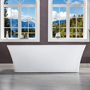 WOODBRIDGE 67" Acrylic Freestanding Bathtub Contemporary Soaking White Tub with Brushed Nickel Overflow and Drain，BTS1609 -B/N-Drain &O