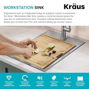 KRAUS Kore 15-Inch Drop In/Top Mount Workstation 16 Gauge Single Bowl Stainless Steel Bar Kitchen Sink with Accessories, KWT311-15