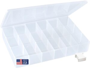 bulk paradise embroidery floss organizer box with 50 cardboard bobbins - 17 compartments clear embroidery thread organizer box, snap-tight clear sewing organizer - jewelry bead holder (made in usa)