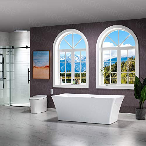 WOODBRIDGE 67" Acrylic Freestanding Bathtub Contemporary Soaking White Tub with Brushed Nickel Overflow and Drain，BTS1609 -B/N-Drain &O