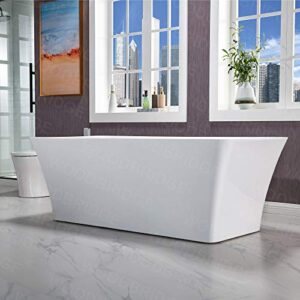 WOODBRIDGE 67" Acrylic Freestanding Bathtub Contemporary Soaking White Tub with Brushed Nickel Overflow and Drain，BTS1609 -B/N-Drain &O