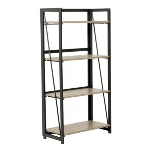 os home and office furniture model 42244 no tool four shelf bookcase with metal legs and sewn oak laminate shelves