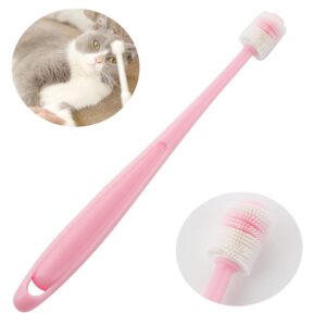 2 Pcs 360-Degree Small Dog and Cat Toothbrush, Bristle Diameter 0.51", Soft Silicone Deep Pet Teeth Cleaning Kit (Colors May Vary)