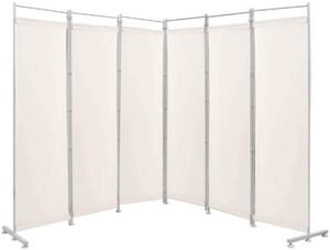 nightcore 6 ft room divider, 6 panel folding wall divider, freestanding partition with adjustable foot pads, perfect privacy screen for home office (white)