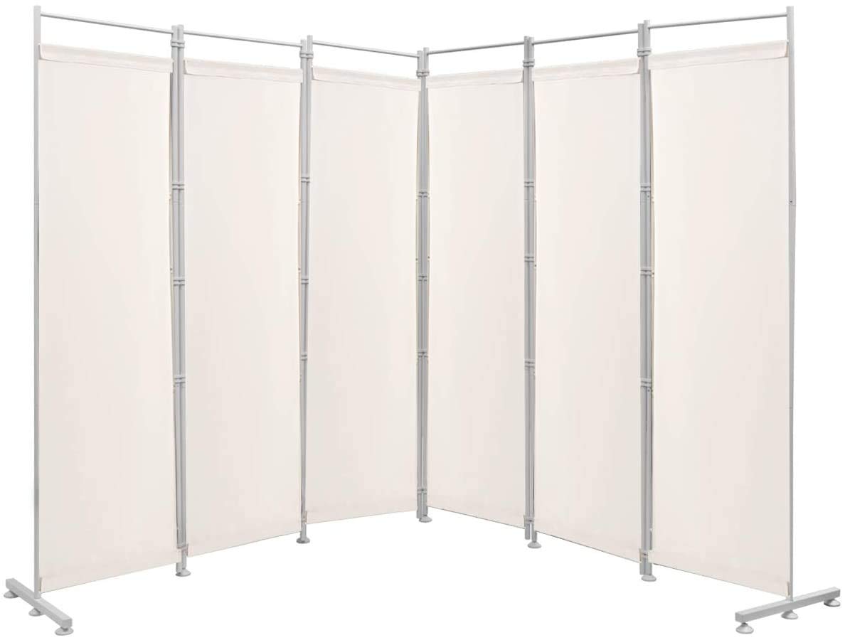 Nightcore 6 Ft Room Divider, 6 Panel Folding Wall Divider, Freestanding Partition with Adjustable Foot Pads, Perfect Privacy Screen for Home Office (White)