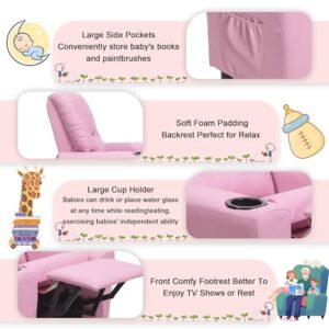 hzlagm Kids Recliner Chair with Cup Holder, Toddler Recliners for Kids Age 0-5 with Side Pockets and Non-Slip Footstool, Child Recliners for Girls Boys Kids Room, Children's Rooms, Pink