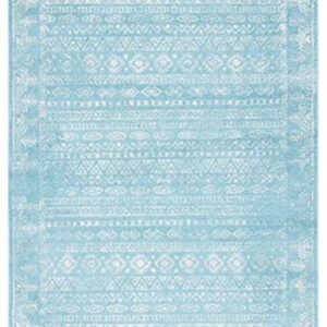 SAFAVIEH Tulum Collection Area Rug - 8' x 10', Aqua & Ivory, Moroccan Boho Distressed Design, Non-Shedding & Easy Care, Ideal for High Traffic Areas in Living Room, Bedroom (TUL271K)