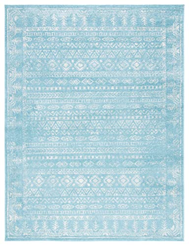 SAFAVIEH Tulum Collection Area Rug - 8' x 10', Aqua & Ivory, Moroccan Boho Distressed Design, Non-Shedding & Easy Care, Ideal for High Traffic Areas in Living Room, Bedroom (TUL271K)