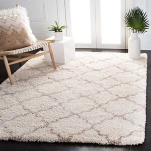 safavieh hudson shag collection area rug - 8' x 10', ivory & beige, moroccan trellis design, non-shedding & easy care, 2-inch thick ideal for high traffic areas in living room, bedroom (sgh282e)