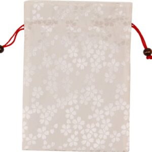 Eyashi Craft Made in Japan Goshi Stamp Book Holder Drawstring Bag 7.5 x 10.6 inches (19 x 27 cm), Cherry Blossom White