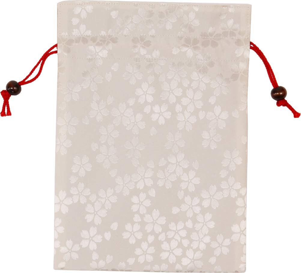 Eyashi Craft Made in Japan Goshi Stamp Book Holder Drawstring Bag 7.5 x 10.6 inches (19 x 27 cm), Cherry Blossom White