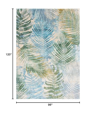 SAFAVIEH Lillian Collection Area Rug - 8' x 10', Blue & Green, Tropical Boho Design, Non-Shedding & Easy Care, Ideal for High Traffic Areas in Living Room, Bedroom (LLN308M)