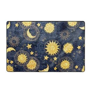 SWEET TANG Area Rug Meet 1998 Boho Chic Art Golden Sun Moon and Star Over Blue Black Sky Flannel Microfiber AntiSlip Water Resistant Carpet Bathroom Play Mat for Floor Hallway Home Decoration 60x39