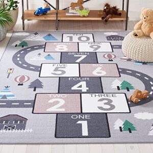 safavieh kids playhouse collection area rug - 5'5" x 7'7", grey & pink, hopscotch, non-shedding & easy care, machine washable ideal for high traffic areas in playroom, nursery, bedroom (kph226a)