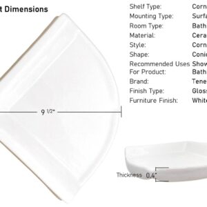 Tenedos White Glazed Ceramic Bathroom Accessory (Corner Shower) - Shampoo and Big Soap Holder- Not Flat Surface Installation