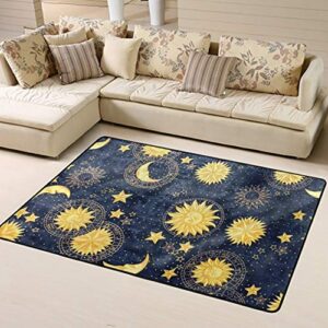 SWEET TANG Area Rug Meet 1998 Boho Chic Art Golden Sun Moon and Star Over Blue Black Sky Flannel Microfiber AntiSlip Water Resistant Carpet Bathroom Play Mat for Floor Hallway Home Decoration 60x39