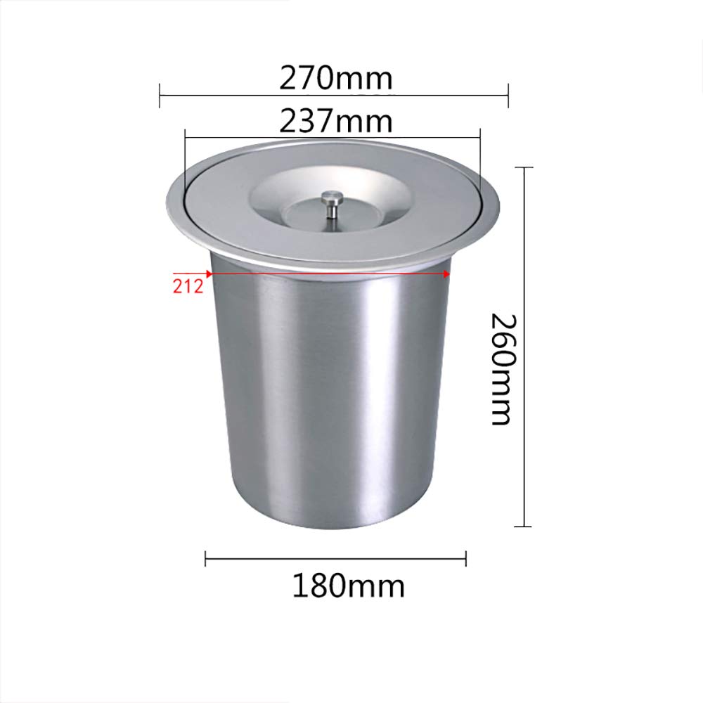 iDili 8L Kitchen Cabinet Countertop Built-in Stainless Steel Trash Can, Flush Recessed Dustbin Eco-Friendly Hidden Embedded Trash Bin