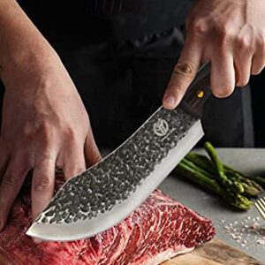 ZENG JIA DAO Butcher Knife - 7'' Bullnose Breaking Knife Meat Cleaver Knife for Meat Cutting - Vacuum Treated High Carbon Steel - Chopping Knife for Kitchen, Outdoor Camping, BBQ 2024 Gift