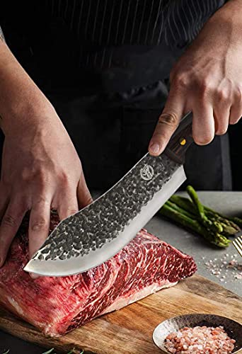 ZENG JIA DAO Butcher Knife - 7'' Bullnose Breaking Knife Meat Cleaver Knife for Meat Cutting - Vacuum Treated High Carbon Steel - Chopping Knife for Kitchen, Outdoor Camping, BBQ 2024 Gift