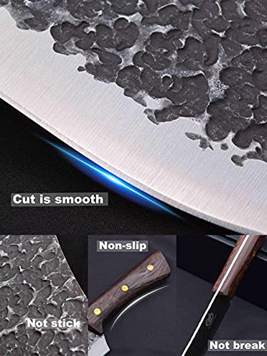 ZENG JIA DAO Butcher Knife - 7'' Bullnose Breaking Knife Meat Cleaver Knife for Meat Cutting - Vacuum Treated High Carbon Steel - Chopping Knife for Kitchen, Outdoor Camping, BBQ 2024 Gift