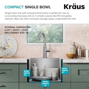 KRAUS Kore 15-Inch Drop In/Top Mount Workstation 16 Gauge Single Bowl Stainless Steel Bar Kitchen Sink with Accessories, KWT311-15