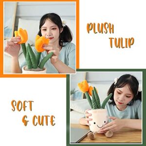 AULUDA Tulip Plush Toy, 13" Orange Flower Pot Stuffed Throw Plushie Pillow Doll, Soft Fluffy Plant Friend Hugging Cushion - Present for Every Age & Occasion