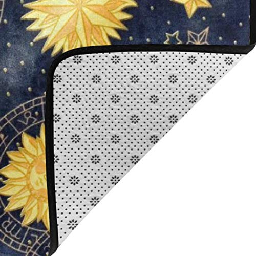 SWEET TANG Area Rug Meet 1998 Boho Chic Art Golden Sun Moon and Star Over Blue Black Sky Flannel Microfiber AntiSlip Water Resistant Carpet Bathroom Play Mat for Floor Hallway Home Decoration 60x39