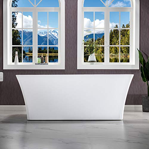 WOODBRIDGE 59" Freestanding Acylic Soaking Bathtub with White, Drain and Overflow inBrushed, BTA1509-B/N-Drain &O + Pillow, with Brushed Nickel Drian