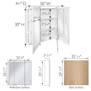 Design House 545103-WHT Wyndham Medicine Cabinet – Durable White Assembled Frame – Bathroom Wall Cabinet with Mirrored Door, 36-Inch – 4.75" X 36" X 30", White, 1 Count, Tri-View