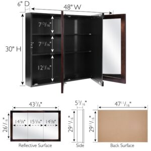 Design House 48 Inch Bathroom Medicine Cabinet, Wall Mounted, Mirrored, Brown, 541367-ESP