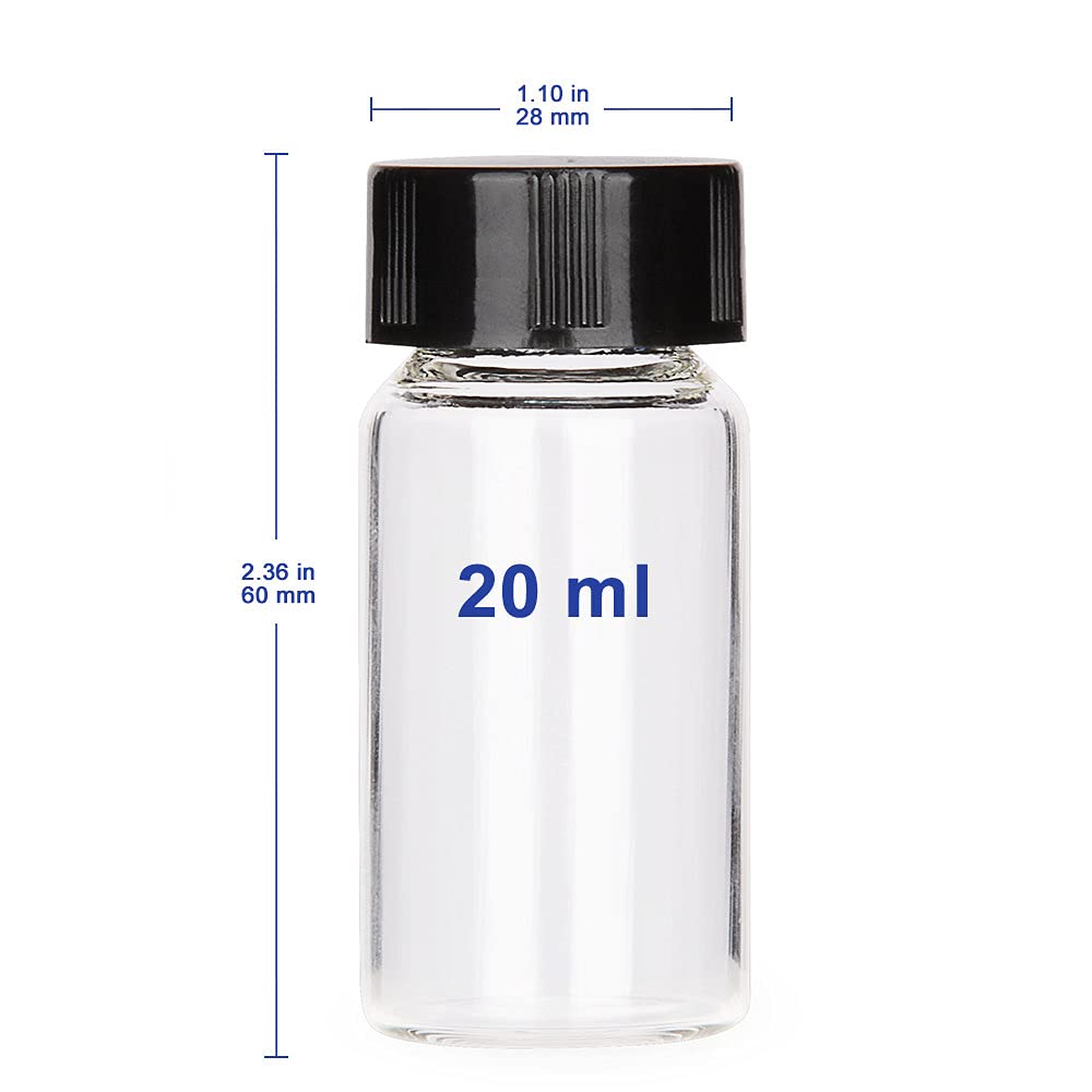 Labasics Clear Glass Sample Vials with Cap, Screw Cap Sample Vials Clear Glass Liquid Sampling Bottle Reagent Bottle with Cap Closure, 20ml / 0.6 oz. Pack of 20