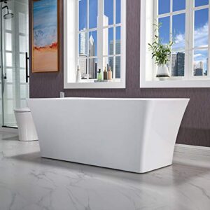 WOODBRIDGE 59" Freestanding Acylic Soaking Bathtub with White, Drain and Overflow inBrushed, BTA1509-B/N-Drain &O + Pillow, with Brushed Nickel Drian