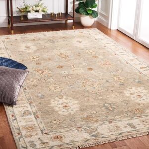 safavieh samarkand collection 6' x 9' light grey/beige srk106f hand-knotted traditional wool area rug