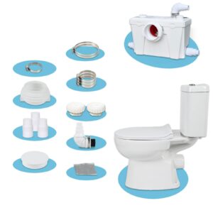 500W Macerating Toilet,Upflush Toilet for Basement Toilet System, Upflush Toilet With Powerful & Quiet Macerator Pump with 4 Water Inltes for Kitchen Sink, Bathroom, Laundry