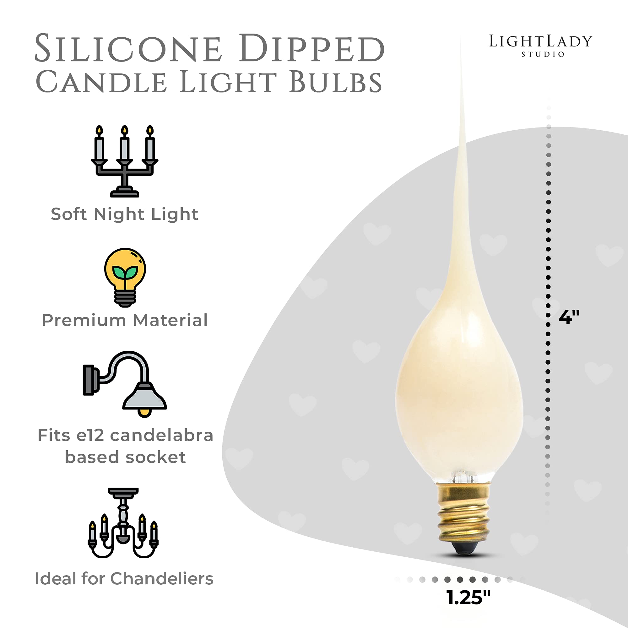 LightLady Studio, Silicone Decorative Light Bulb, Gold Orange, 12 Pk, 7 Watts, Low Watt Candelabra Light Bulbs, Amber Silicone Light Bulbs, Dipped, Night Light Bulb