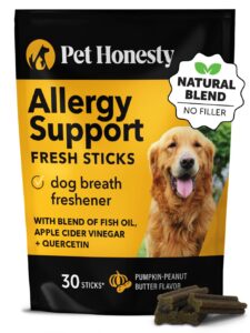 pet honesty allergy support fresh sticks - dental sticks for dogs - dental dog chews - immune health + allergy support for dogs - freshen dog breath, reduce plaque + tartar - 30 sticks