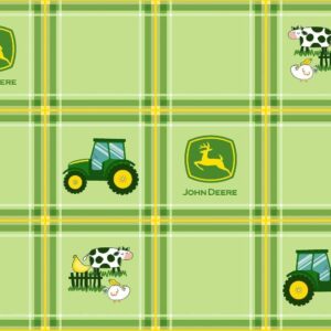 springs creative john deere tractor plaid farm animals green premium quality 100% cotton fabric by 1/2 of a yard.