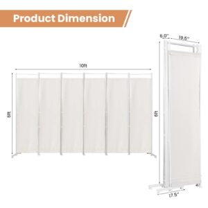 Nightcore 6 Ft Room Divider, 6 Panel Folding Wall Divider, Freestanding Partition with Adjustable Foot Pads, Perfect Privacy Screen for Home Office (White)